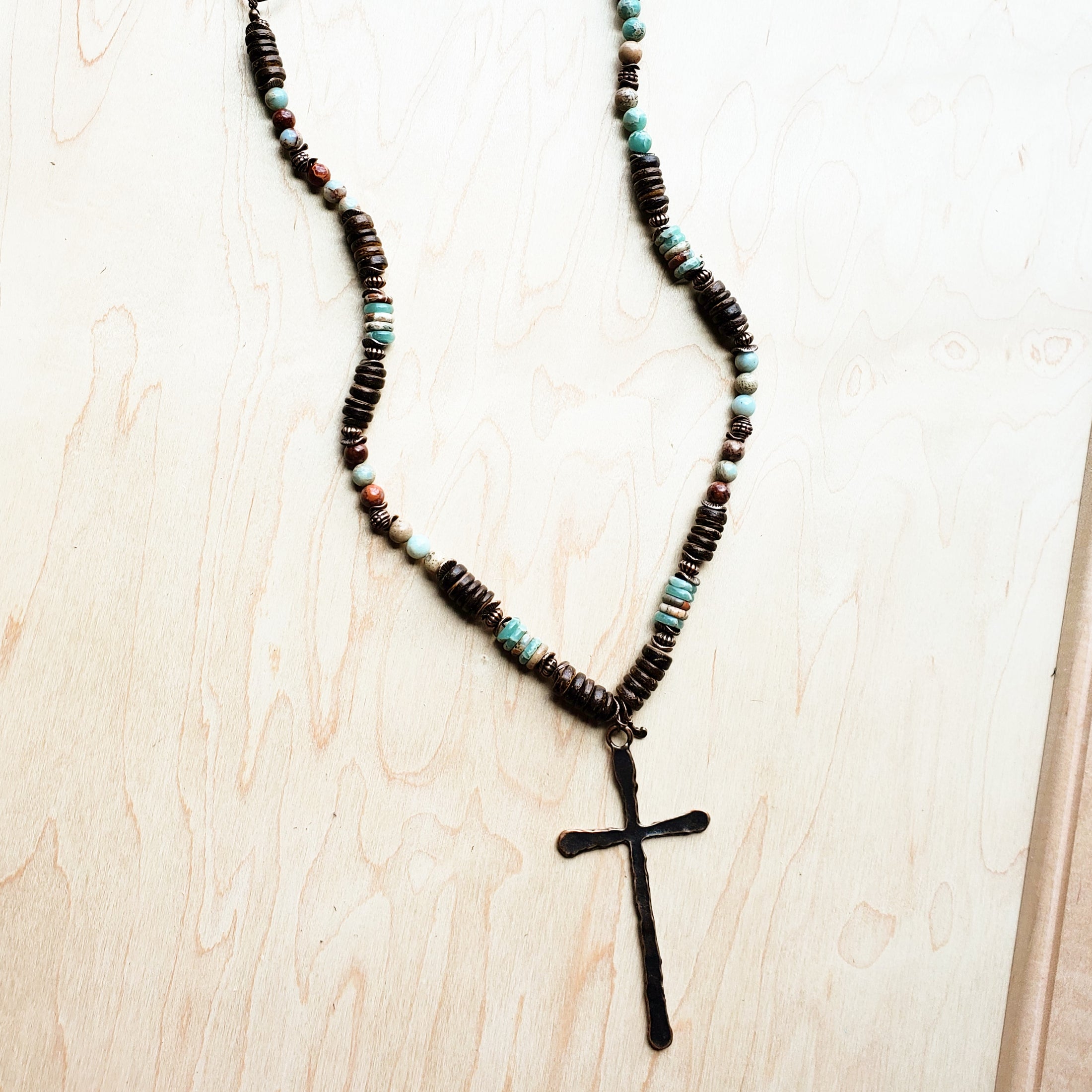 Aqua Terra Wood Necklace with Copper Cross 237d – The Jewelry Junkie