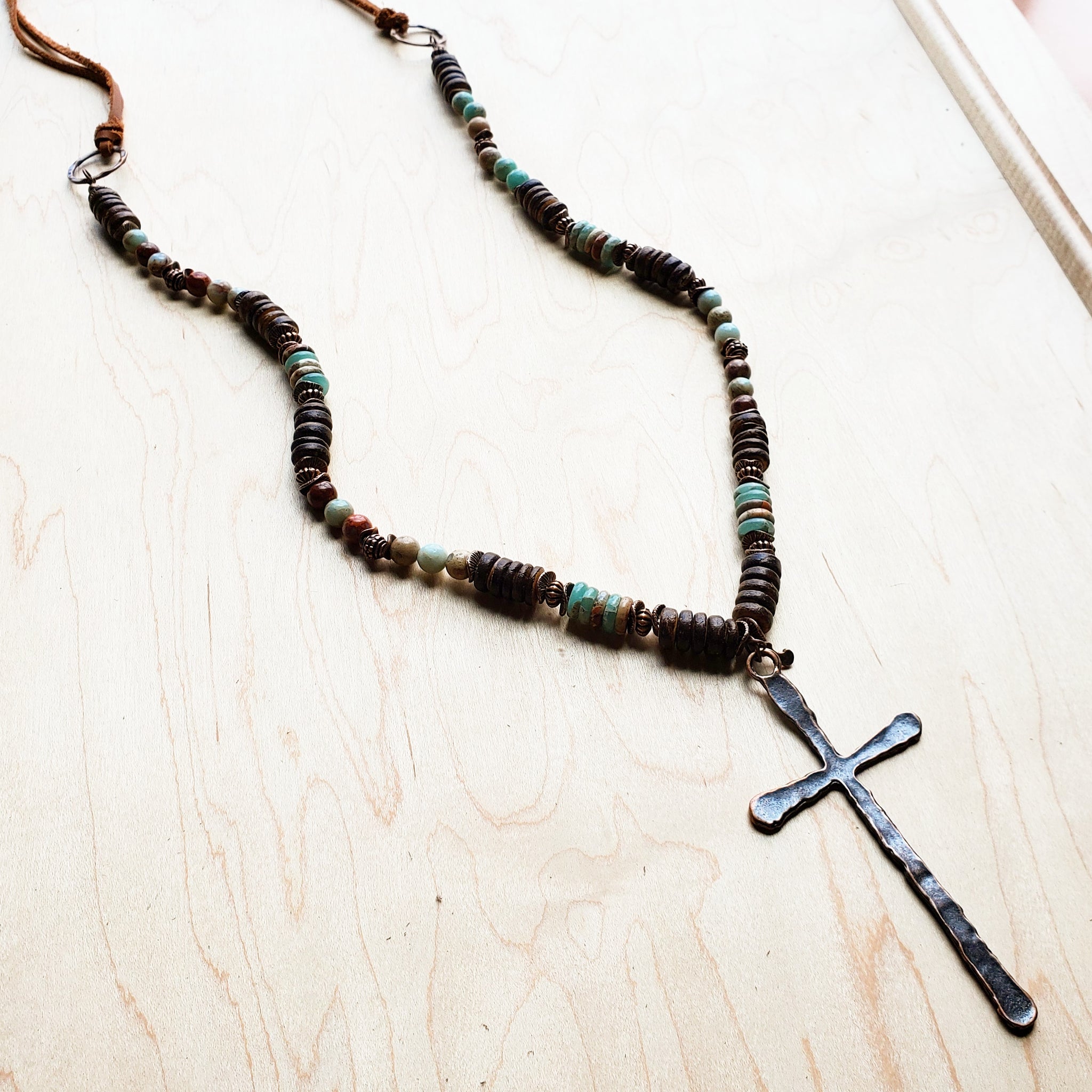 Aqua Terra Wood Necklace with Copper Cross 237d – The Jewelry Junkie
